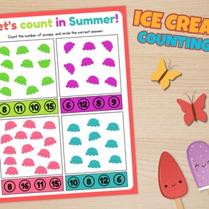 Summer Ice Cream Math Worksheets: Fun Counting, Cut and Paste, and ...