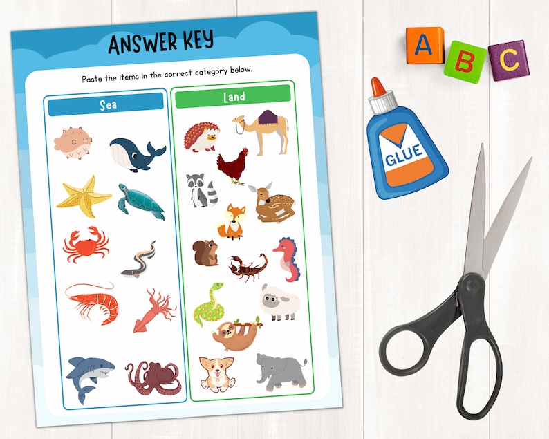 Land or Ocean Animal Sorting Activity Land Vs. Sea Animals Printable ...