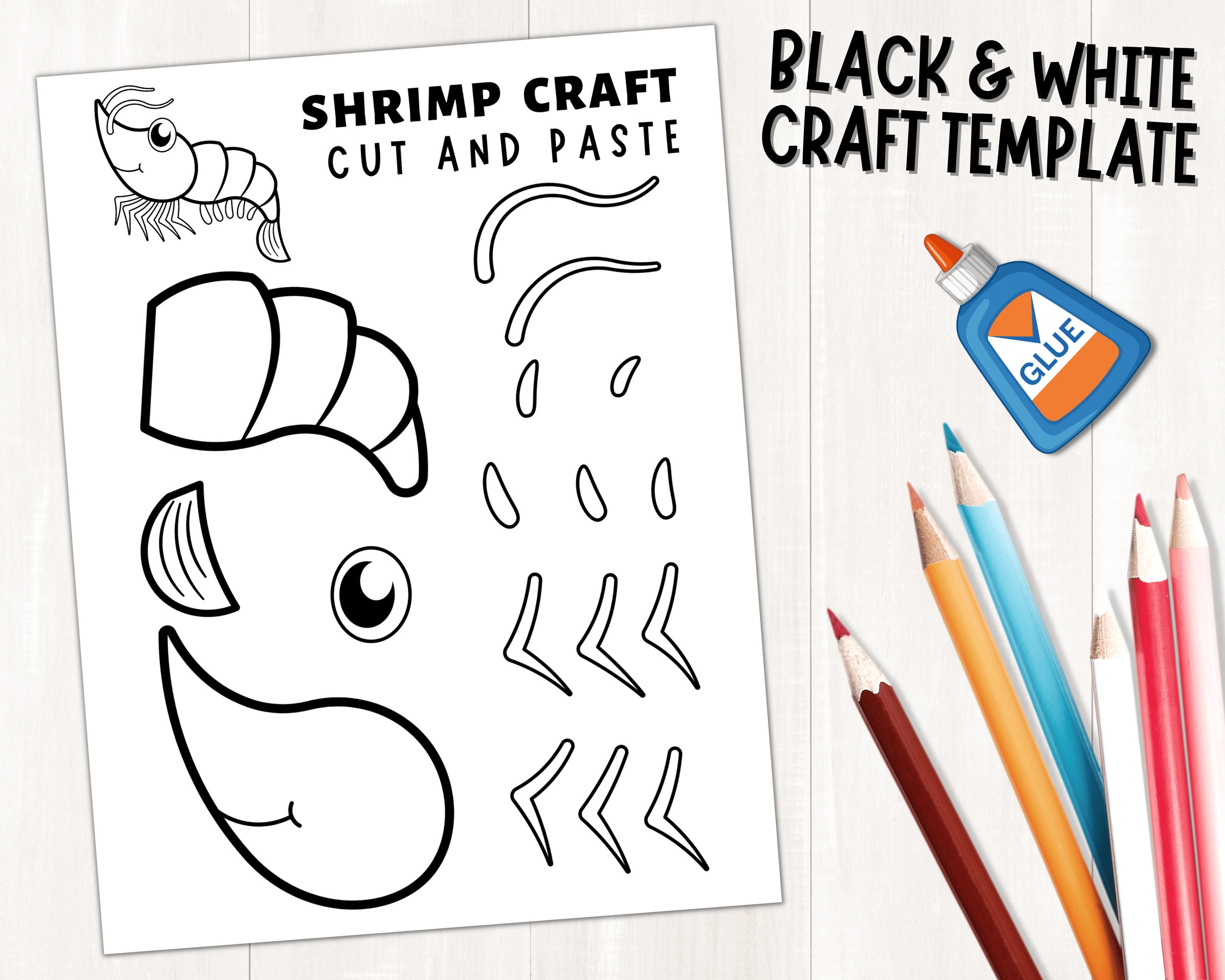 Printable Shrimp Craft, Sea Life Activities, Ocean Animal Craft, Summer ...