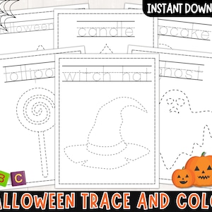 Halloween Trace and Color | Halloween Tracing Worksheets | Coloring ...