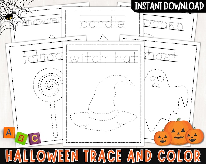 Printable Halloween Trace & Color Sheets Tracing Worksheets for ...