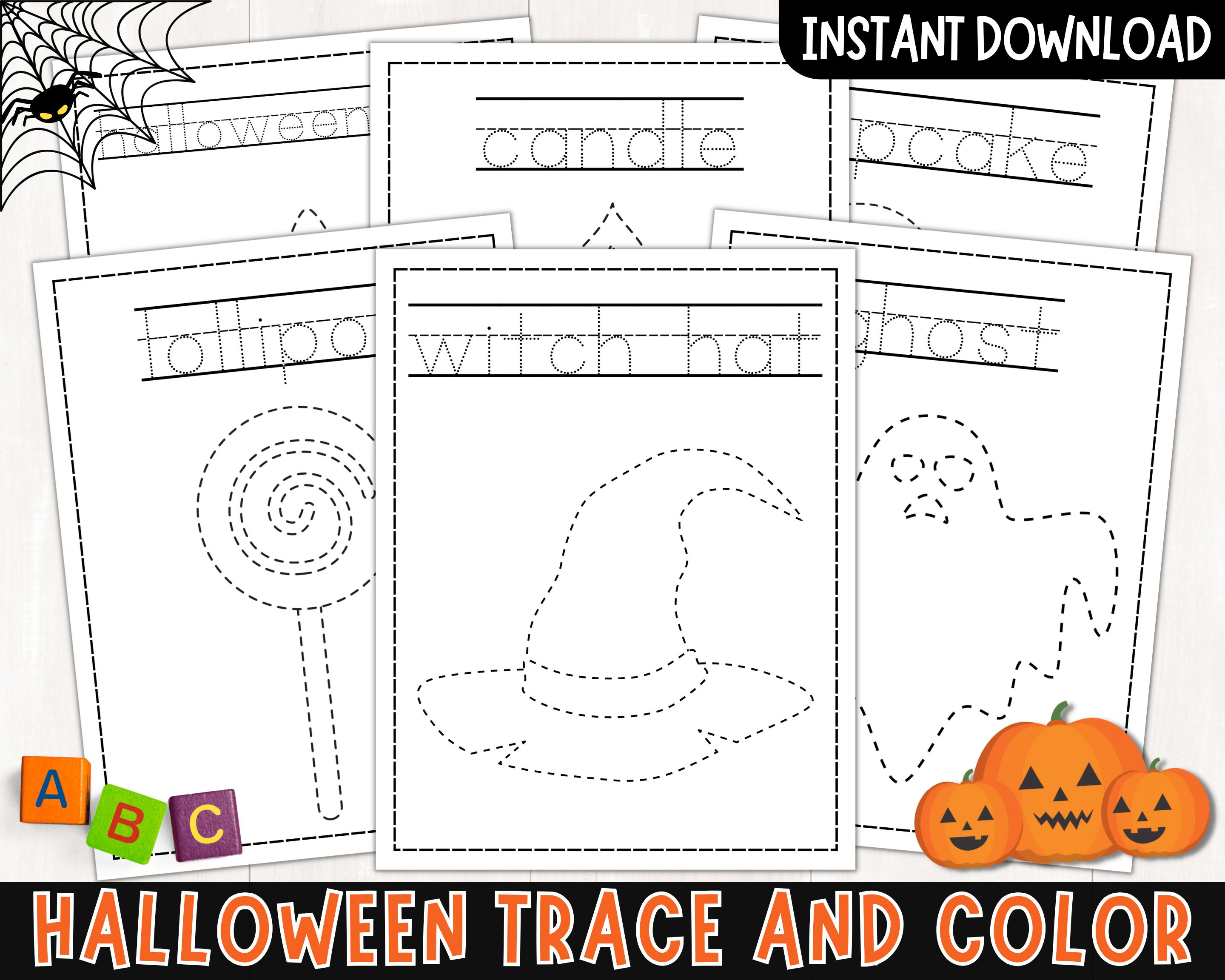 Halloween Trace and Color | Halloween Tracing Worksheets | Coloring ...