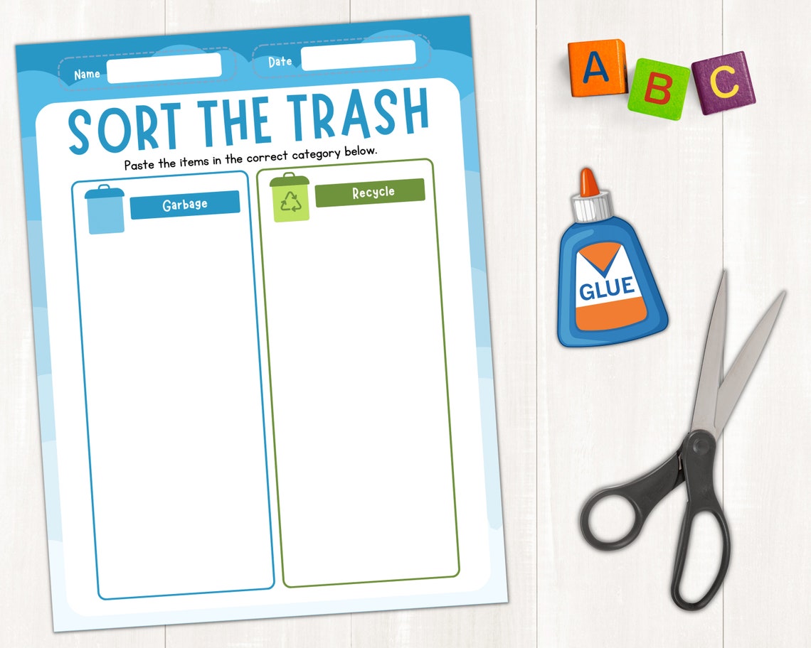 Trash Sorting Activity Printable Worksheets Earth Day Activities ...