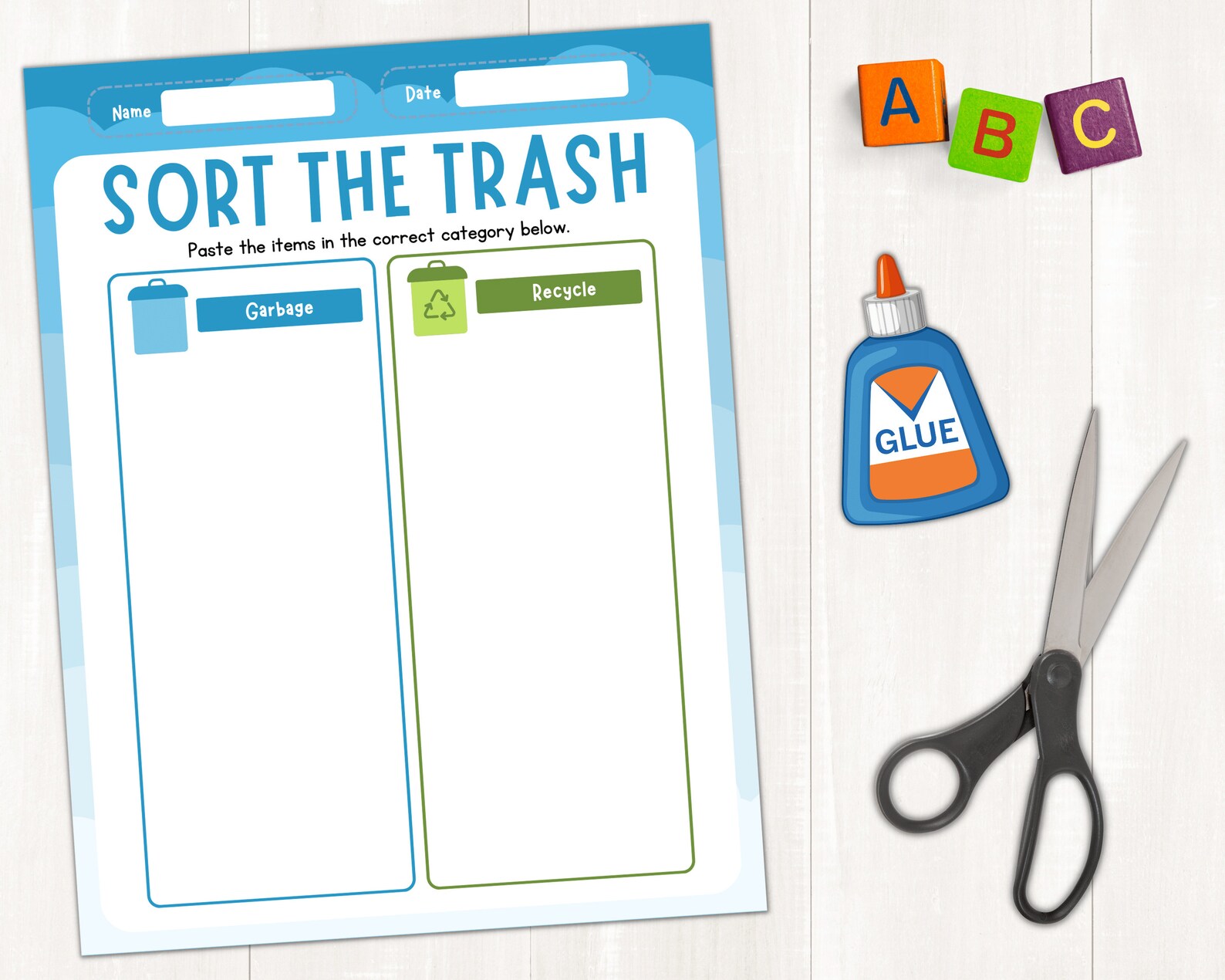 Trash Sorting Activity Printable Worksheets | Earth Day Activities ...