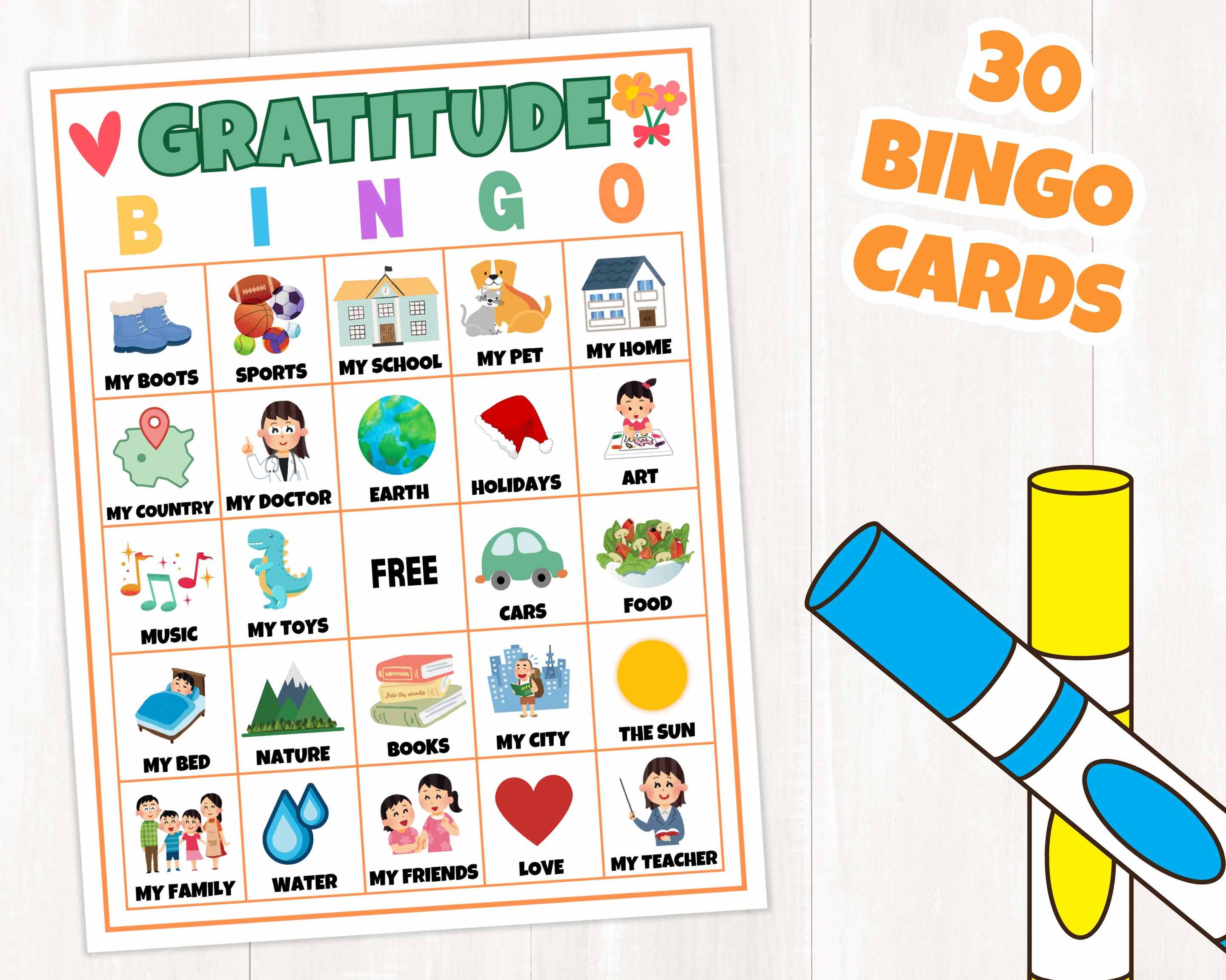Printable Gratitude Bingo Game | 30 Gratitude Bingo Cards ...