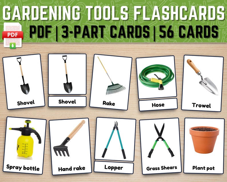 Printable Gardening Tools Flashcards, Garden Tools Montessori 3-parts ...