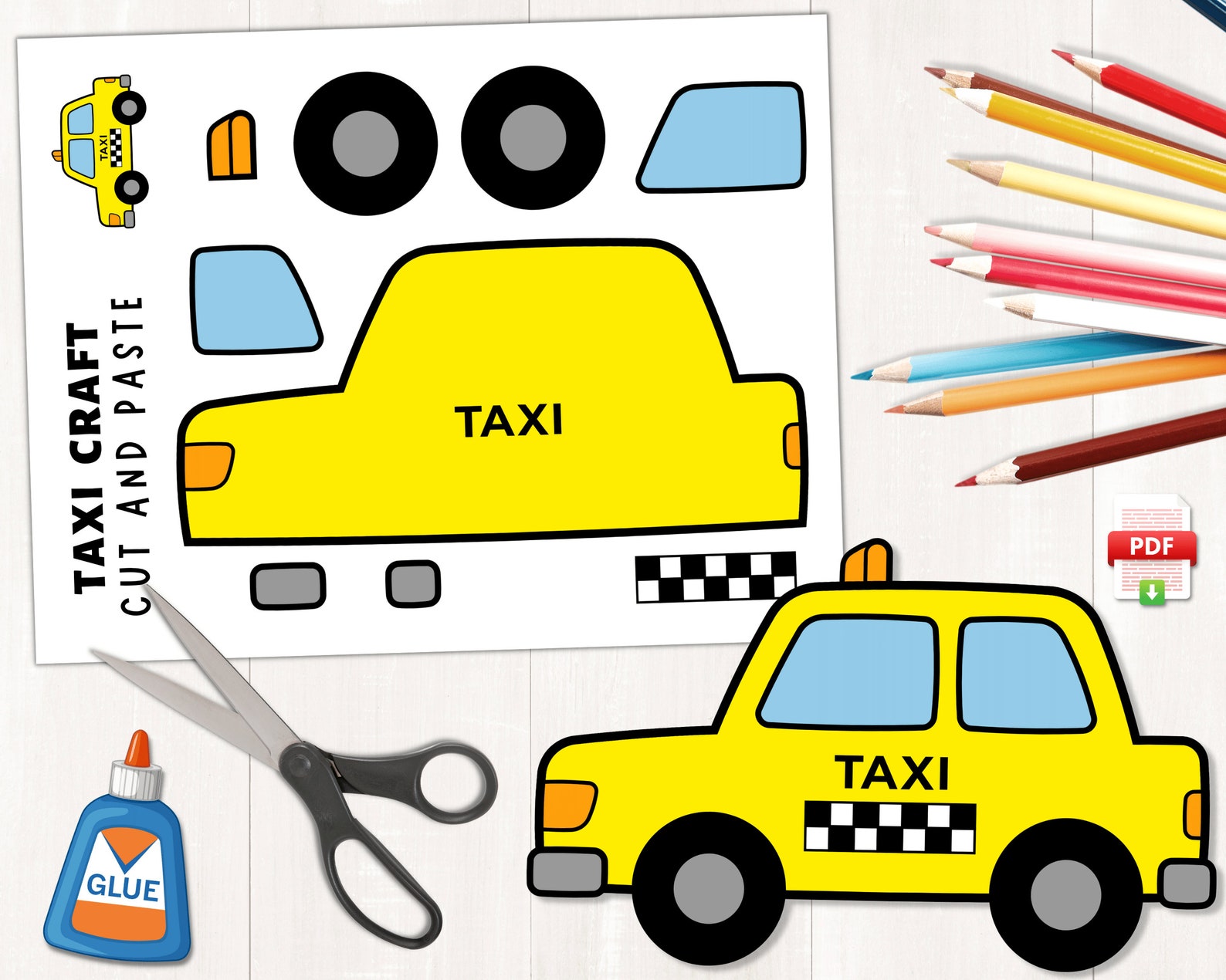 Printable Taxi Craft | Transportation Craft | Build a Taxi Cab | Cut ...