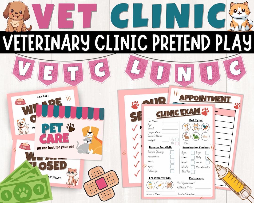 Vet Clinic Dramatic Play Printables | Veterinary Clinic Pretend Play ...