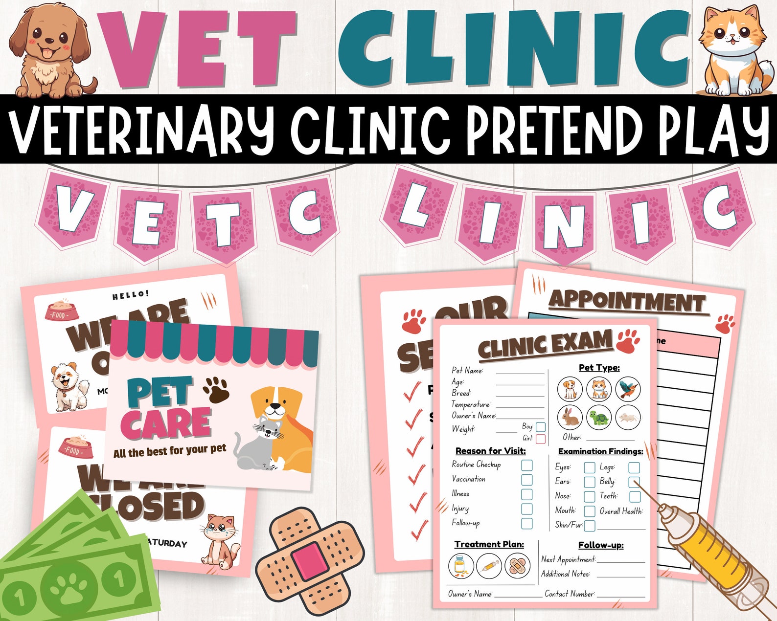 Vet Clinic Dramatic Play Printables | Veterinary Clinic Pretend Play ...