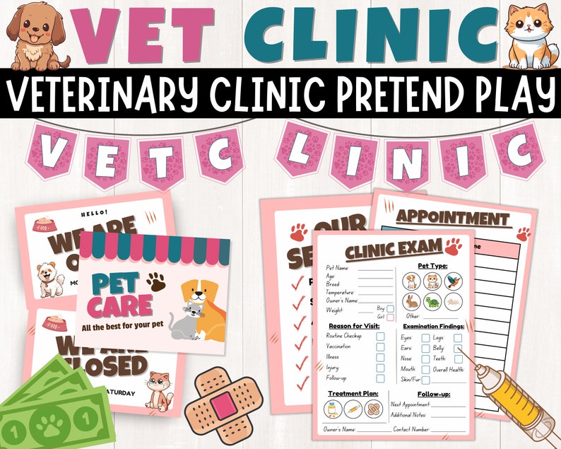 Vet Clinic Dramatic Play Printables | Veterinary Clinic Pretend Play ...