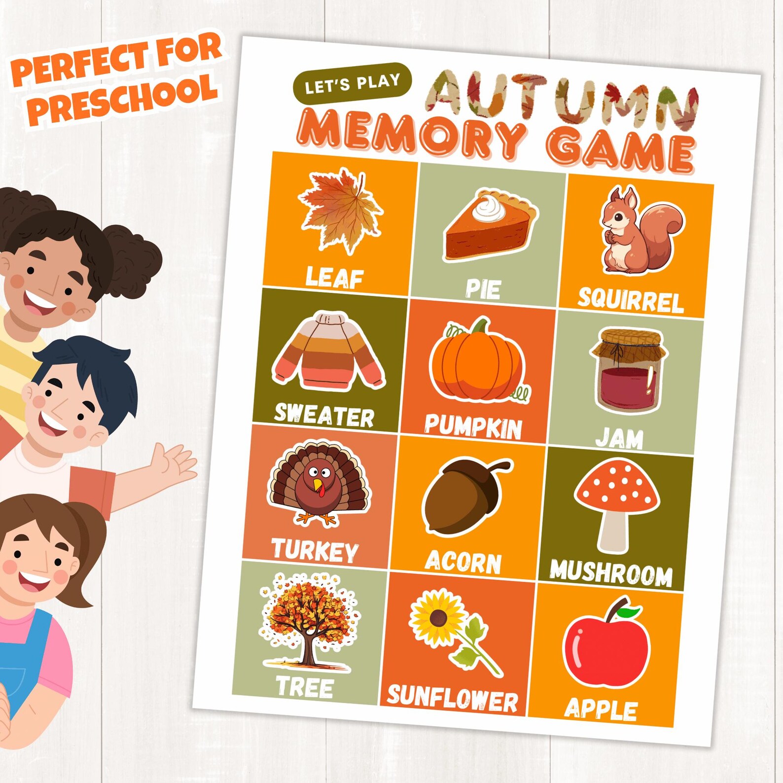 Autumn Memory Game Printable for Kids | Fall Matching Cards for ...