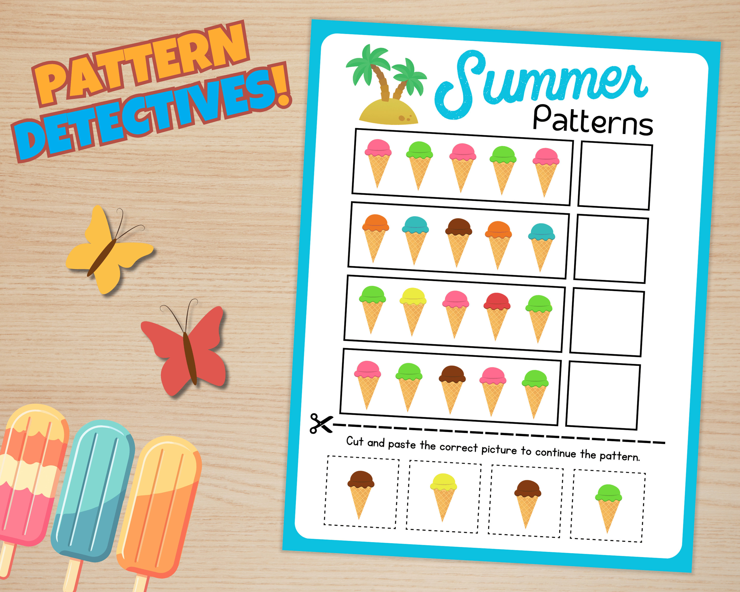 Summer Ice Cream Math Worksheets: Fun Counting, Cut and Paste, and ...