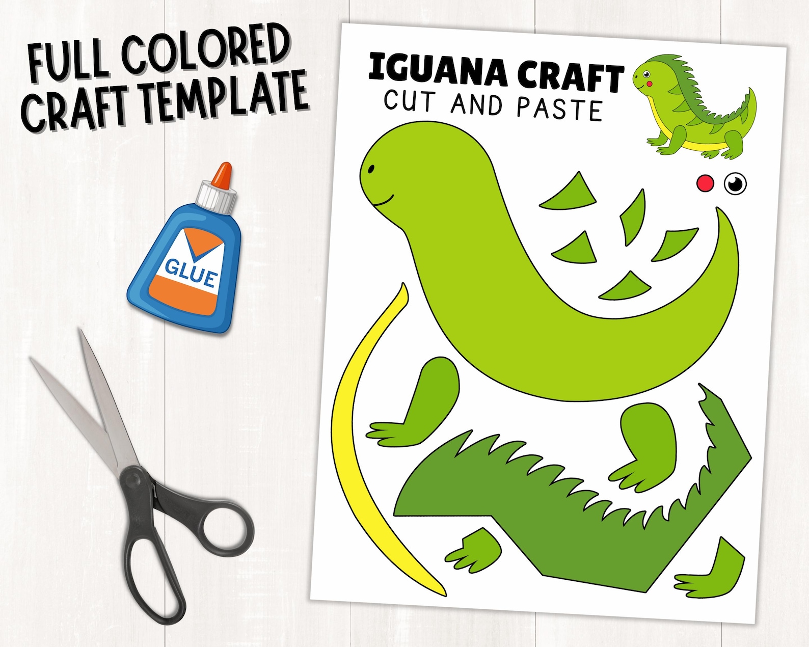 Printable Iguana Craft Template | Rainforest Animal for Kids | Reptile ...