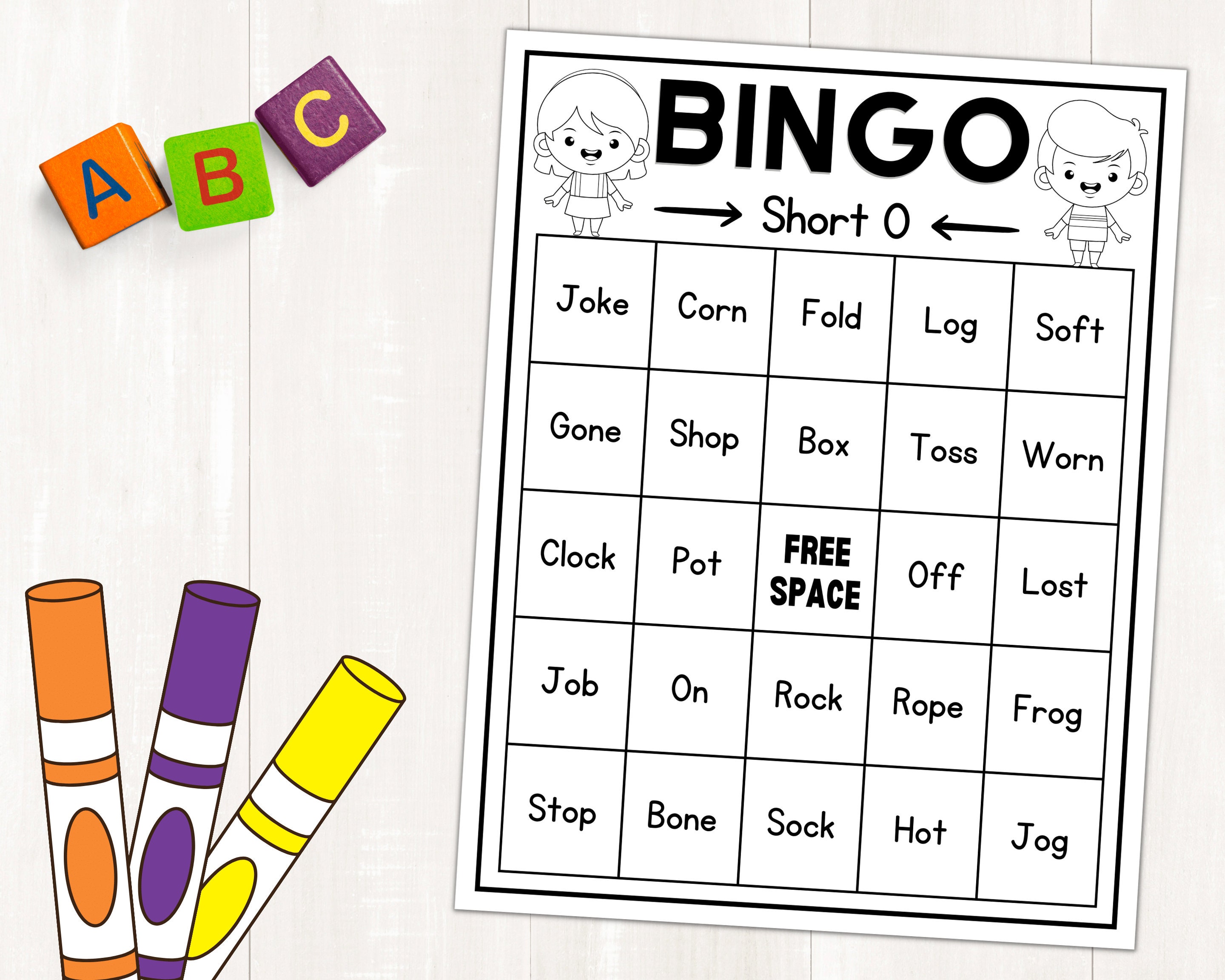 Short Vowel O Bingo Game | Phonics Bingo Game for Kids | Short O Words ...