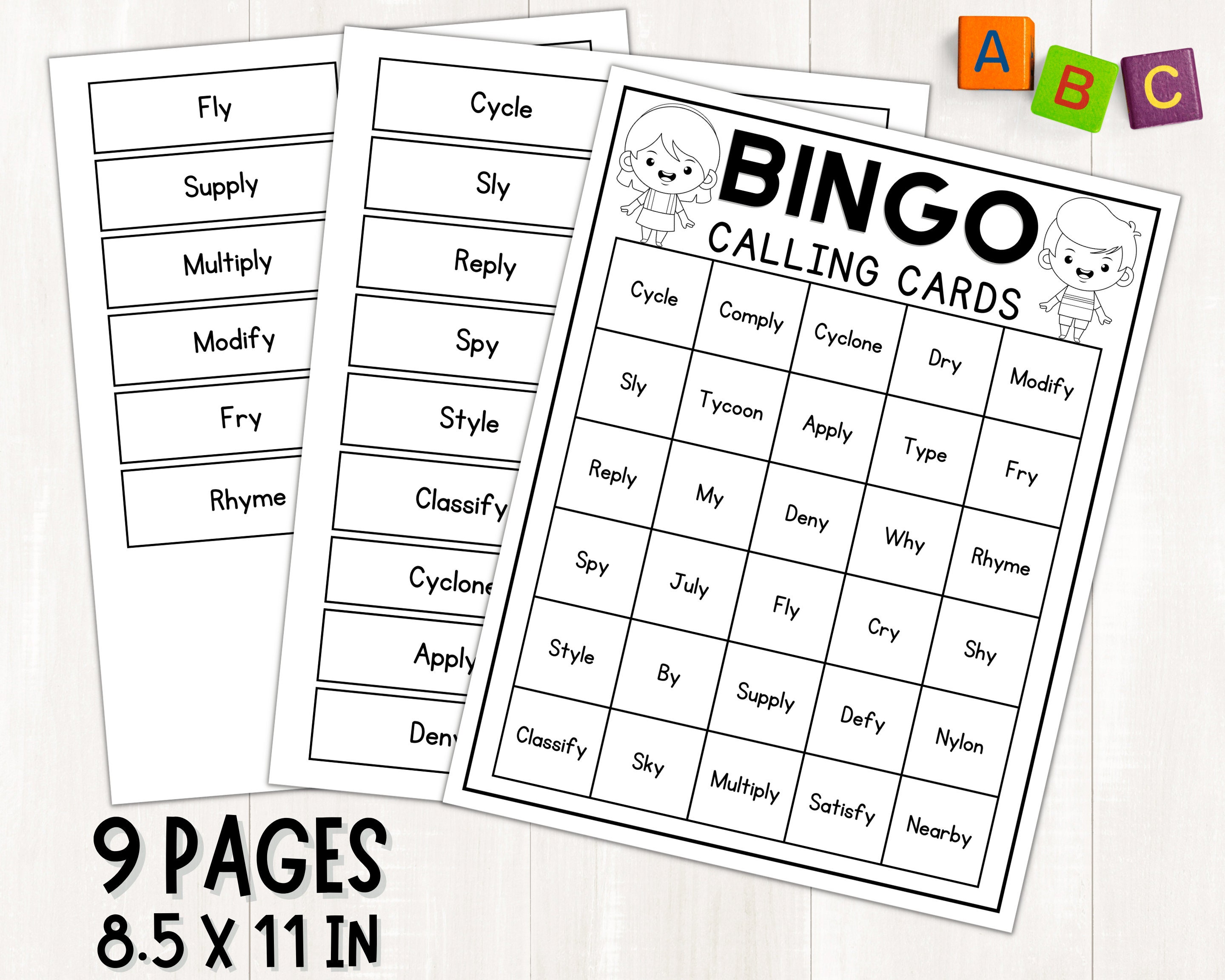 Long Vowel I Bingo Game Y, Y_E Phonics Bingo Game for Kids Long I Words ...