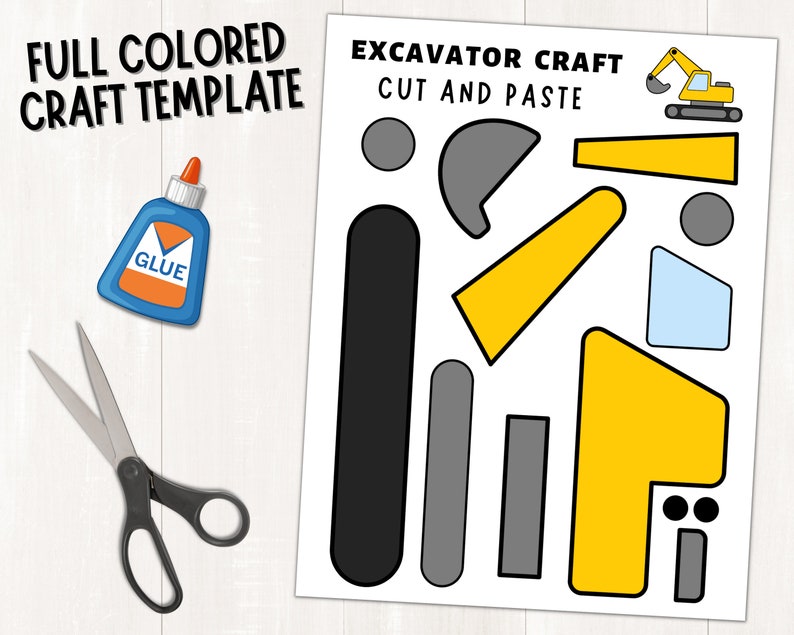 Excavator Craft for Kids | Printable Template | Construction Vehicle ...