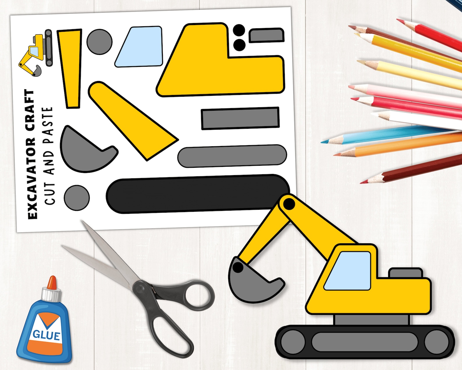 Excavator Craft for Kids | Printable Template | Construction Vehicle ...