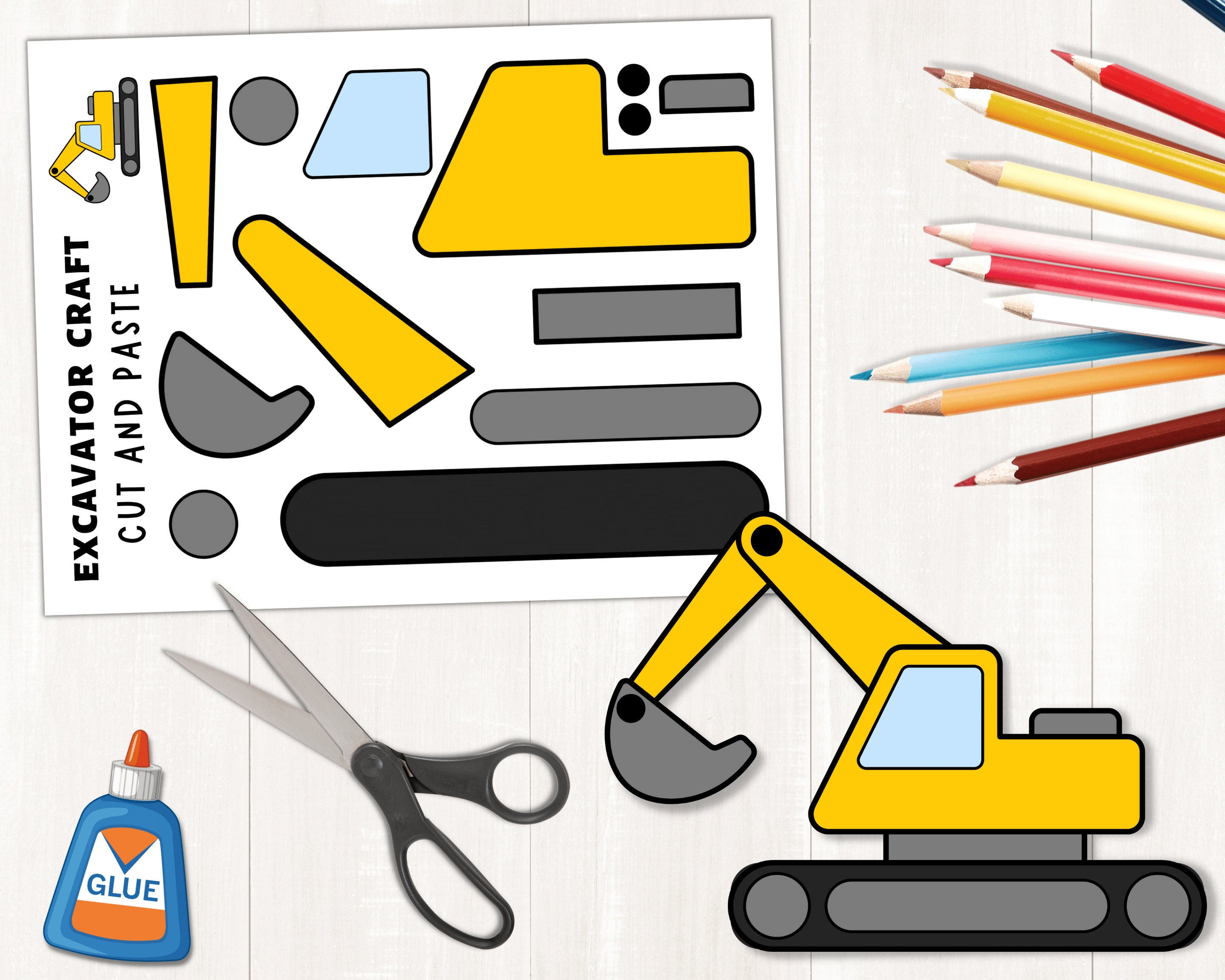 Excavator Craft for Kids | Printable Template | Construction Vehicle ...