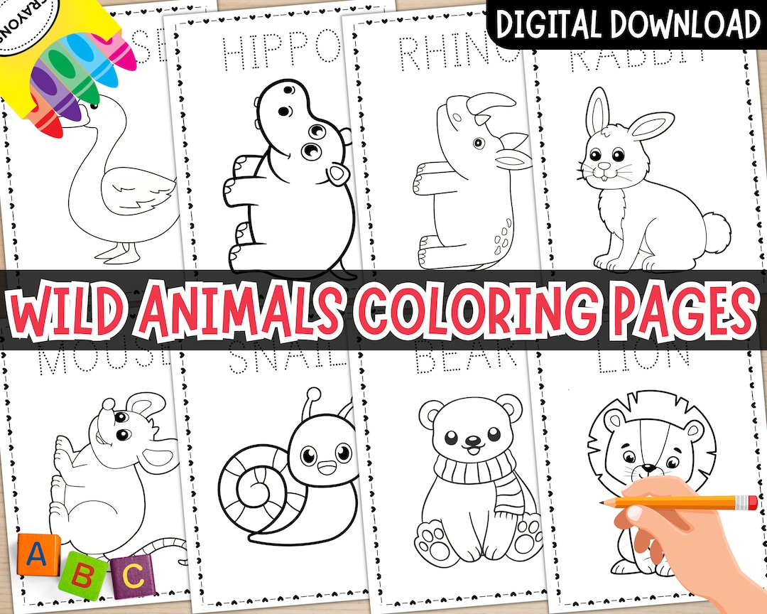 Printable Wild Animals Coloring Pages, Tracing Practise, Safari Animals ...