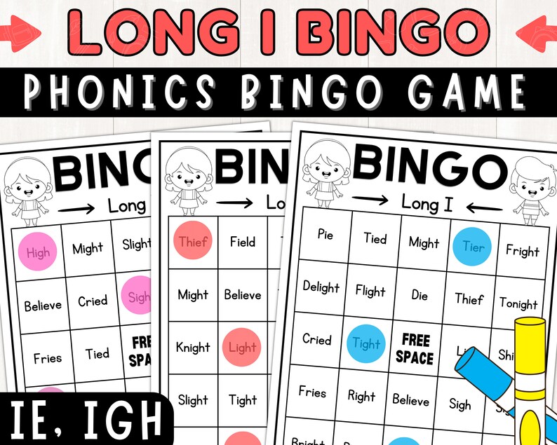 Long Vowel I Bingo Game (ie, Igh) | Phonics Bingo Game for Kids | Long ...