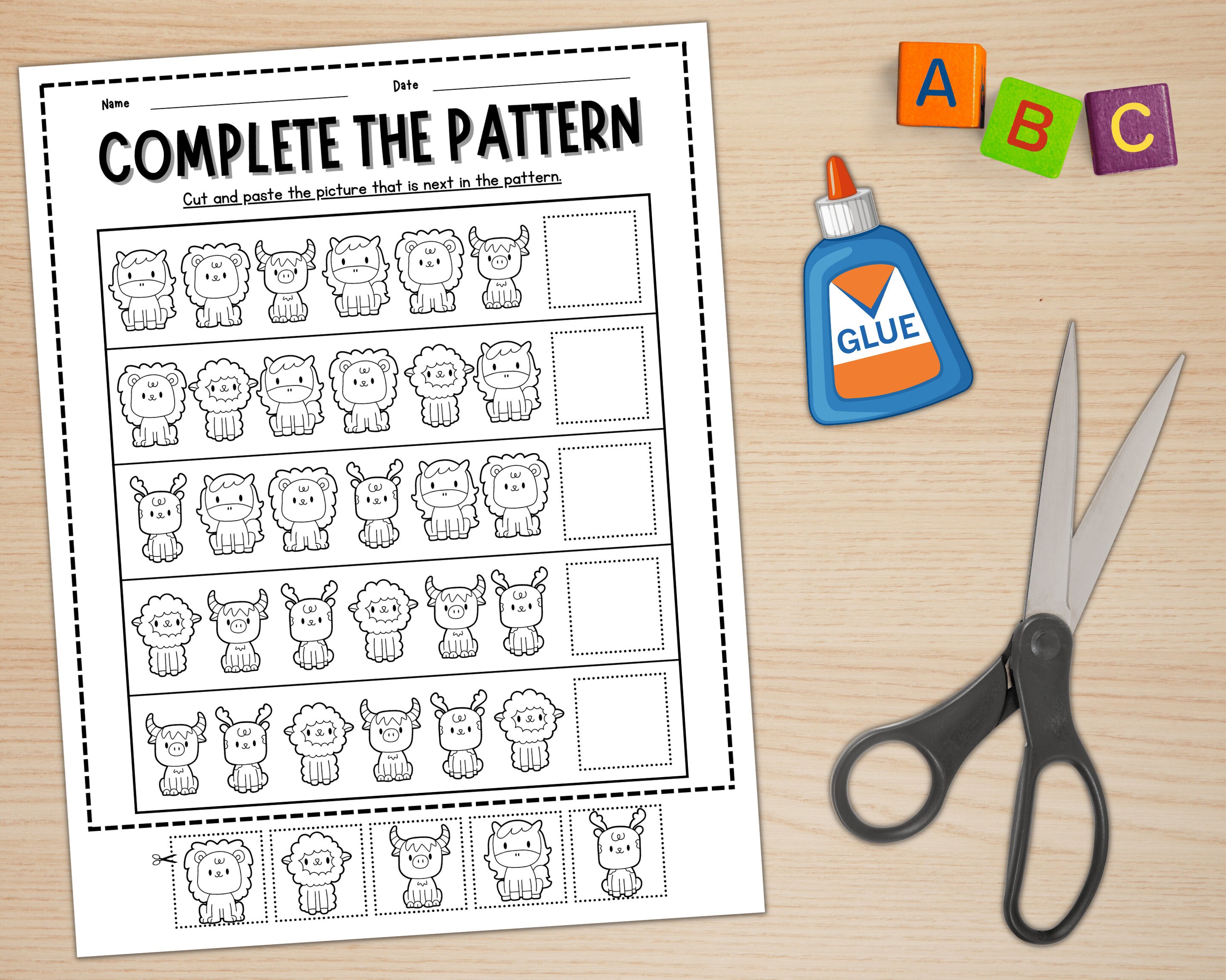 Fruits and Animals Complete the Pattern Activity Ab, Aab, Abb, Abc ...