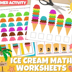 Summer Ice Cream Math Worksheets: Fun Counting, Cut and Paste, and ...