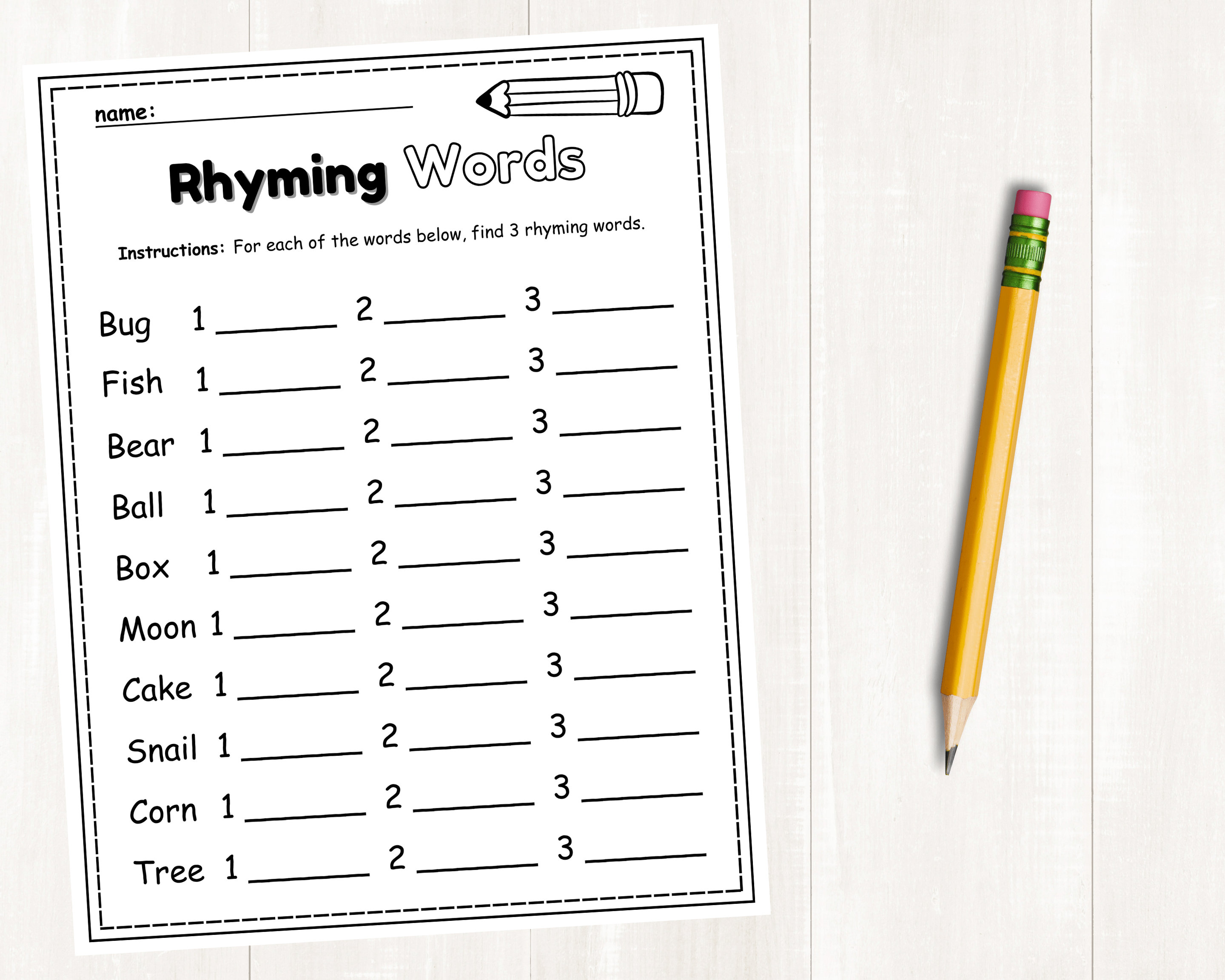 Rhyming Words Worksheets | Matching | Coloring | Cut & Paste | Rhyming ...