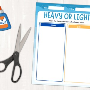 Heavy and Light Sorting Activity Worksheets | Sort by Weight Printable ...