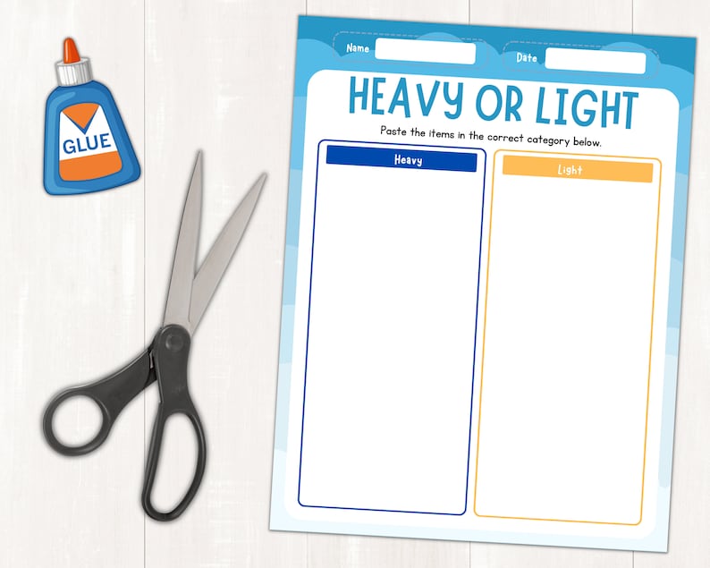 Heavy and Light Sorting Activity Worksheets | Sort by Weight Printable ...