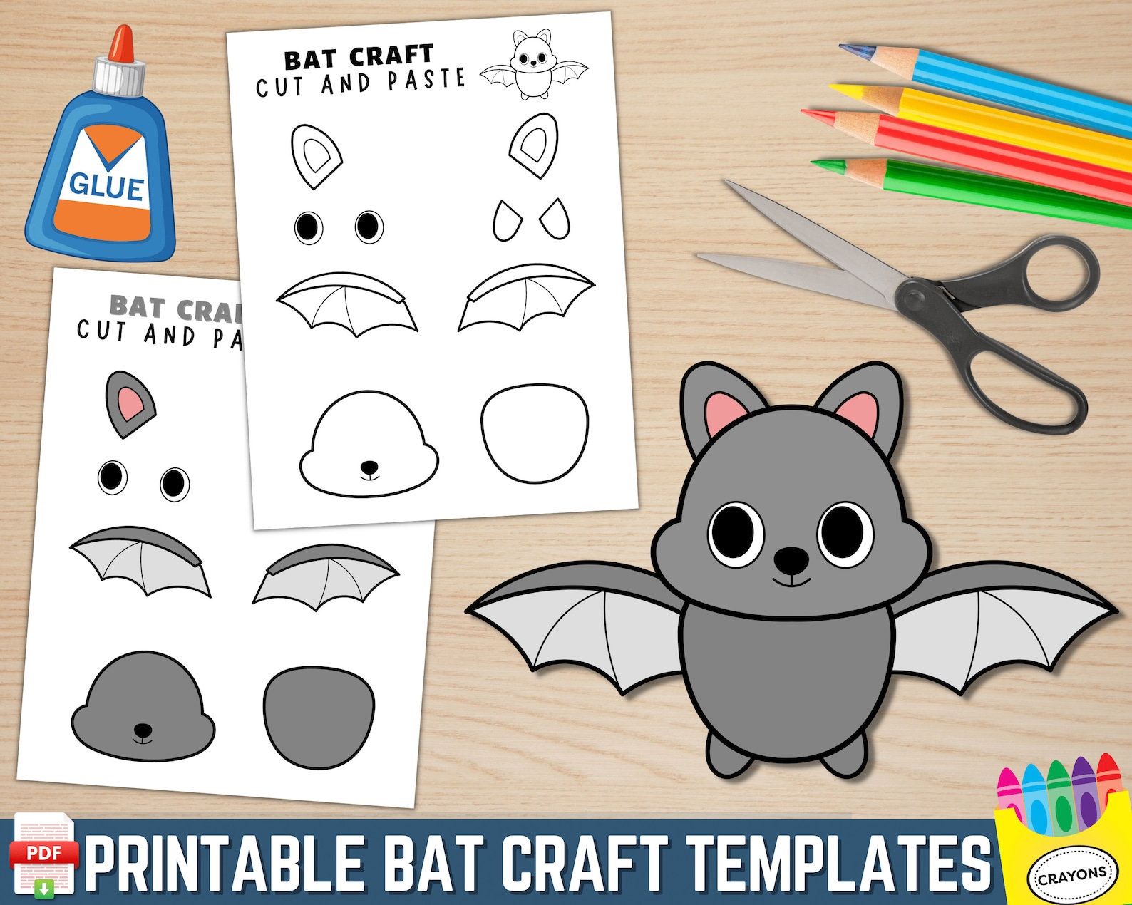 Bat Craft Printable Template, Halloween Craft, Bat Coloring Page, Build ...