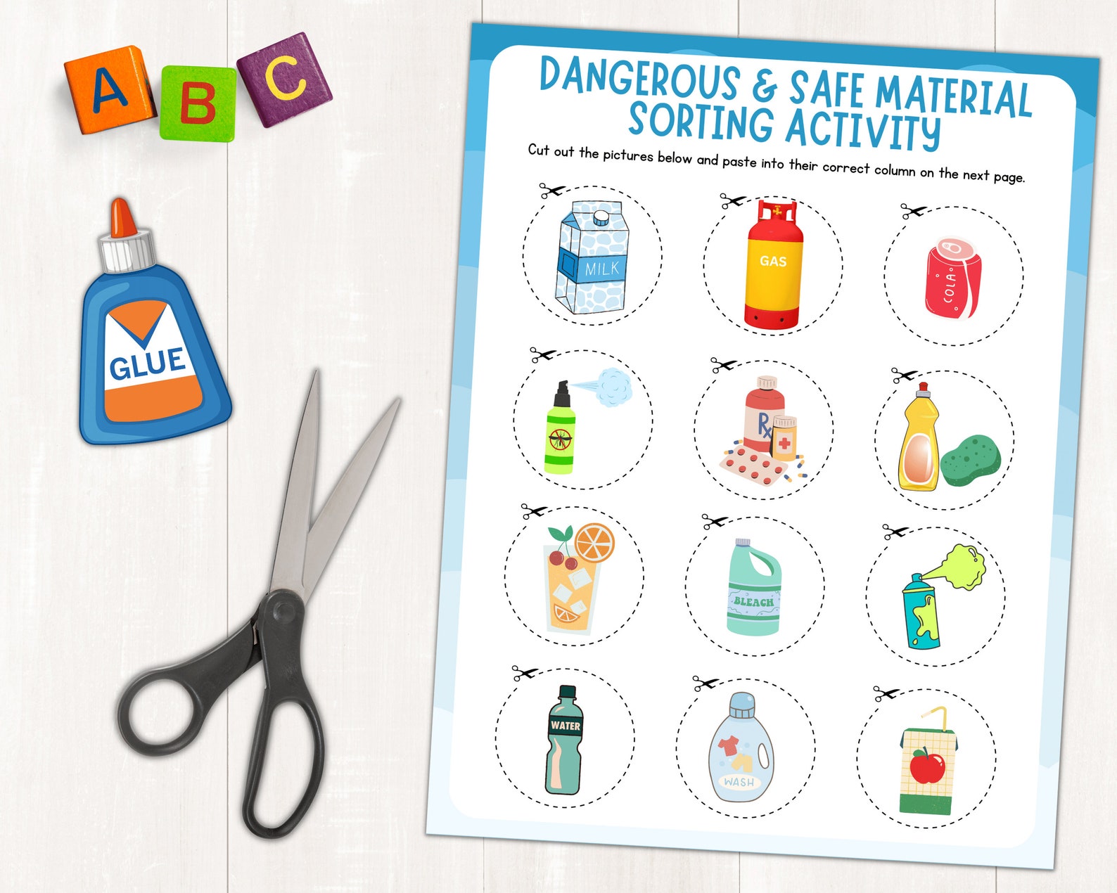 Dangerous and Safe Material Sorting Activity | Cut & Paste | Safe and ...