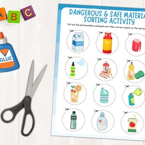 Dangerous and Safe Material Sorting Activity | Cut & Paste | Safe and ...