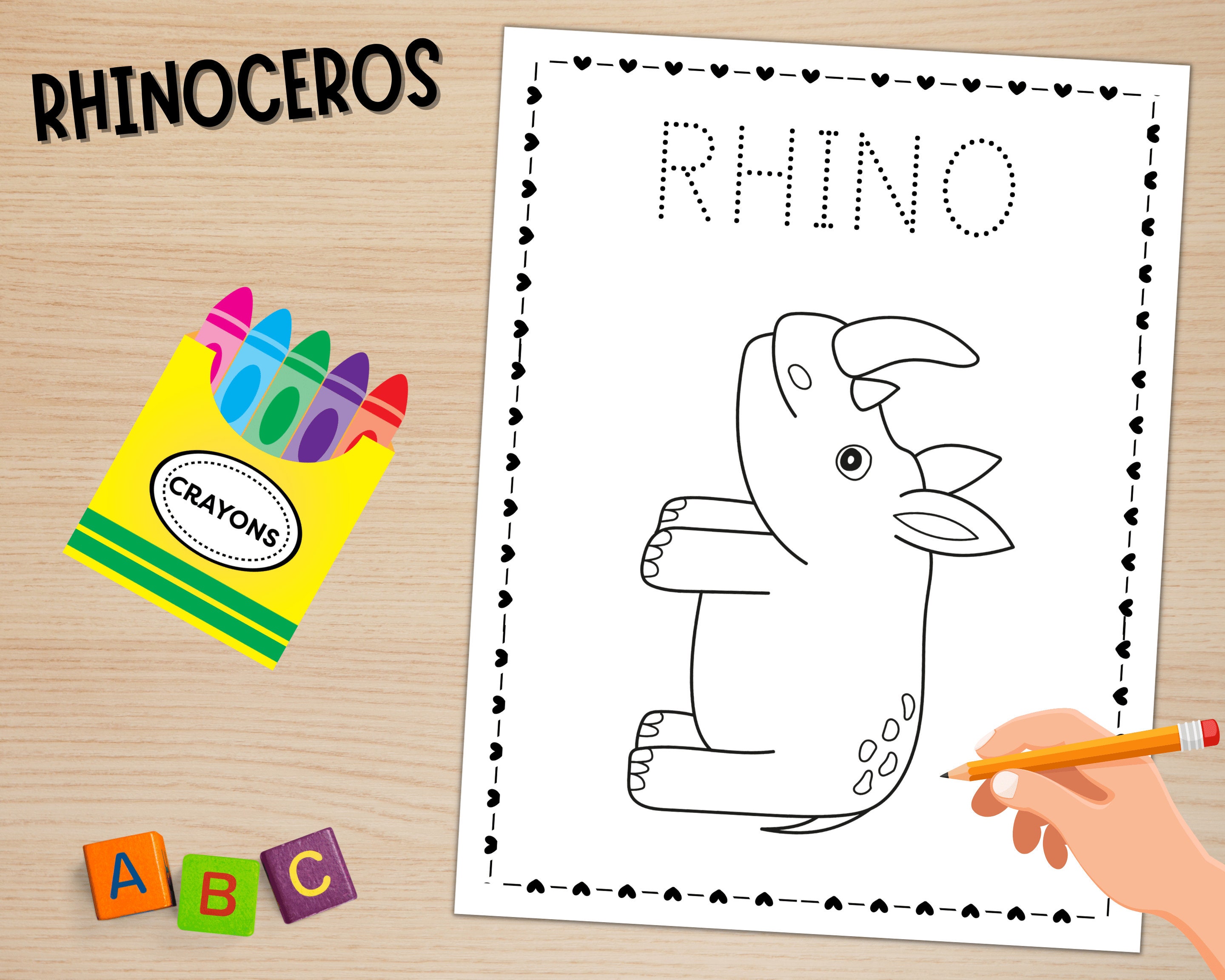 Printable Wild Animals Coloring Pages, Tracing Practise, Safari Animals ...
