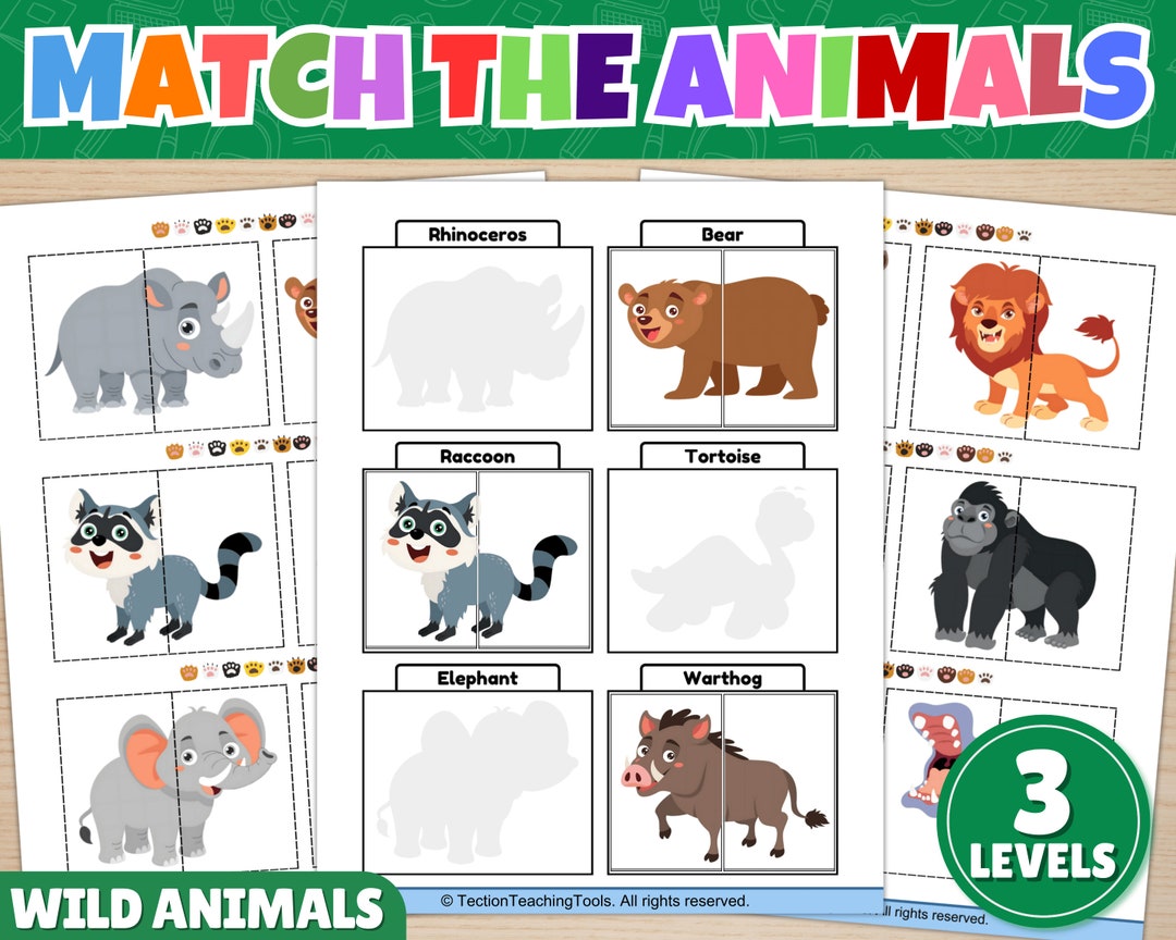 Wild Animal Halves Picture Matching Game | Printable Animal Matching ...