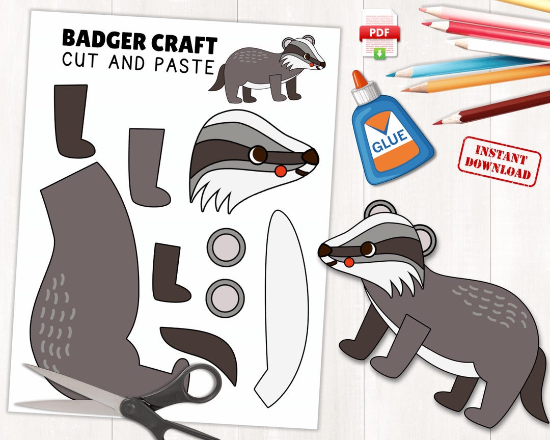Printable Grey Badger Craft Template | Build a Badger | Forest ...
