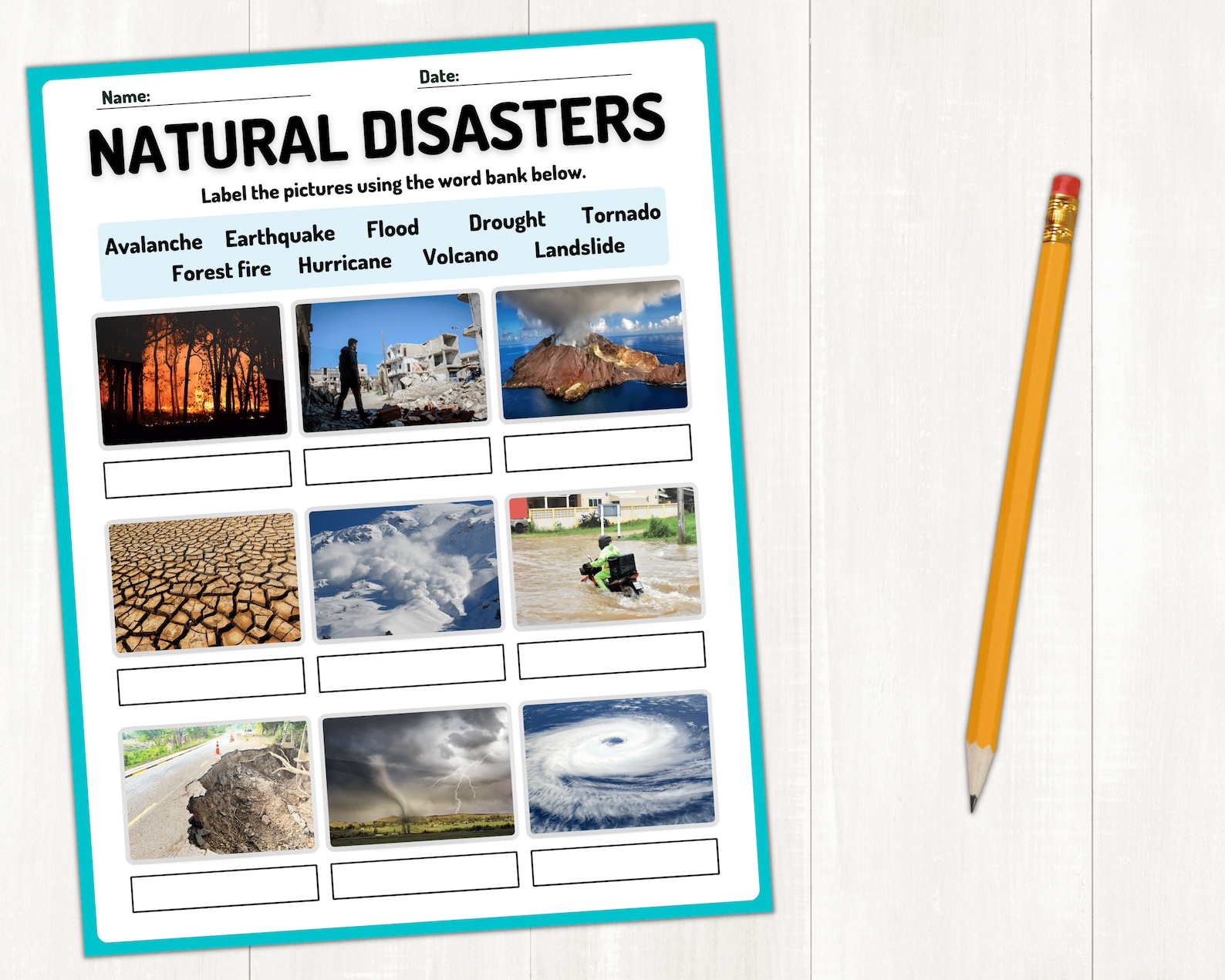 Natural Disasters Labeling Worksheet | Natural Events and Severe ...