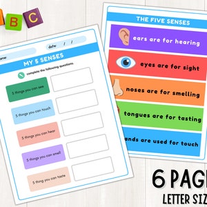 Printable Five Senses Worksheets for Preschool, Kindergarten Five Senses Activity Sheets, Five ...