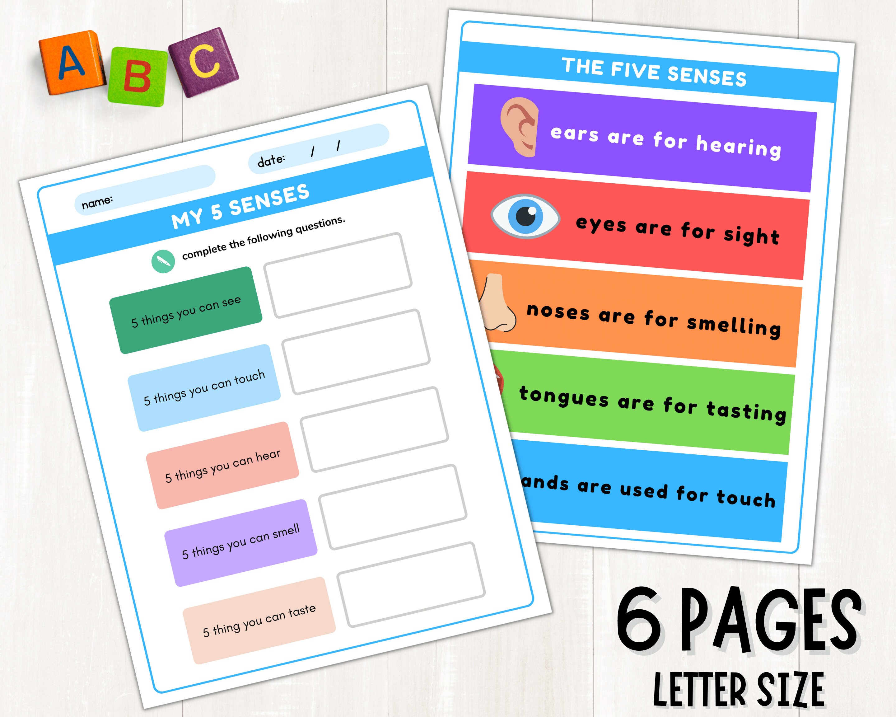 Printable Five Senses Worksheets for Preschool, Kindergarten Five ...