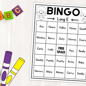 Long Vowel E Bingo (ey, Y) | Phonics Bingo Game for Kids | Long E Words ...