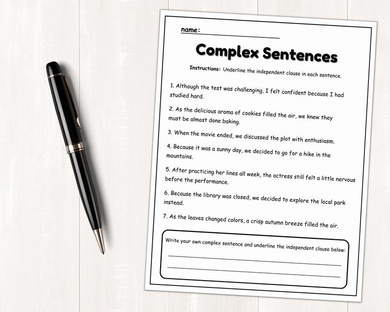 Complex Sentence Worksheets | Sentence Structure | Subordinating ...