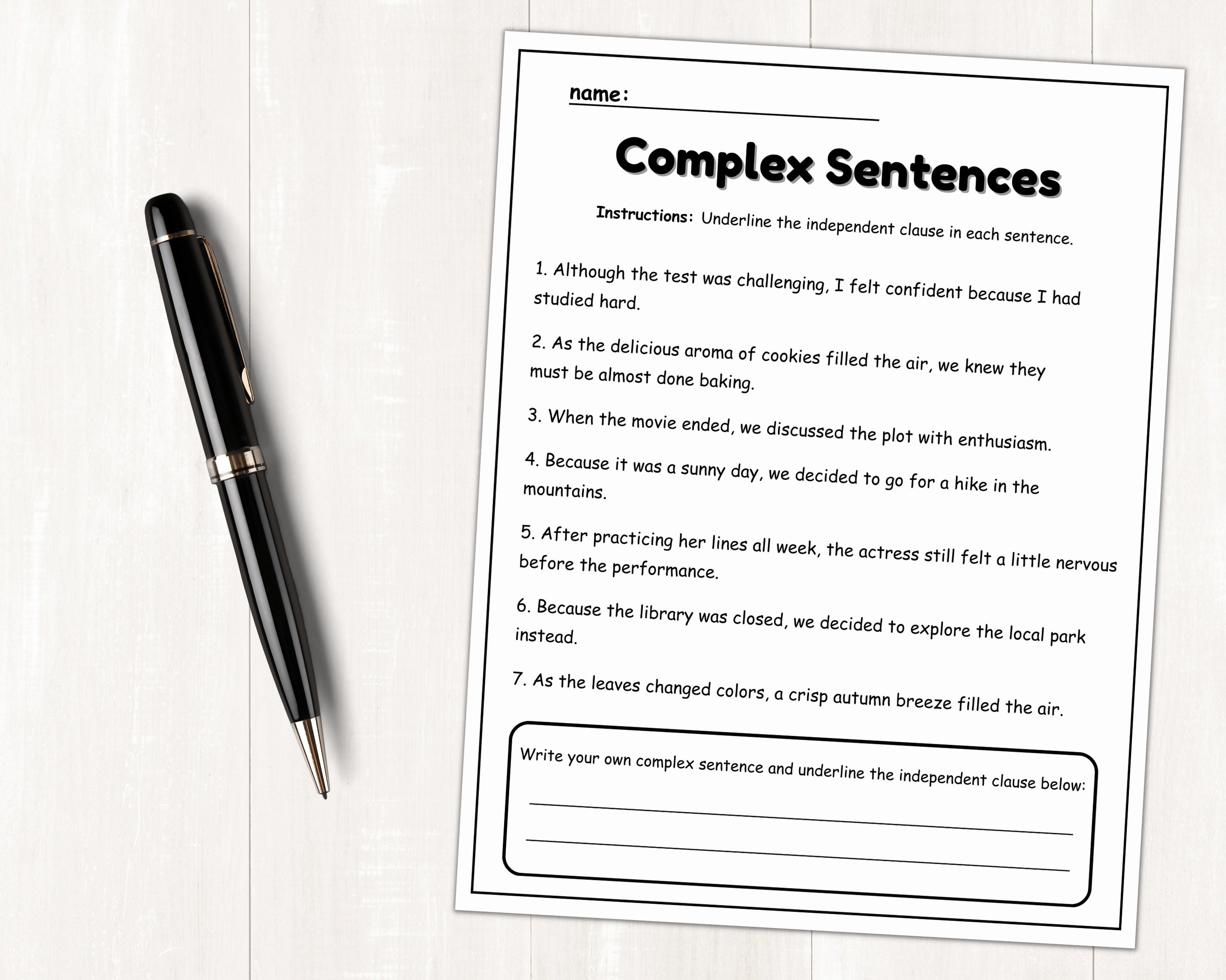 Complex Sentence Worksheets | Sentence Structure | Subordinating ...
