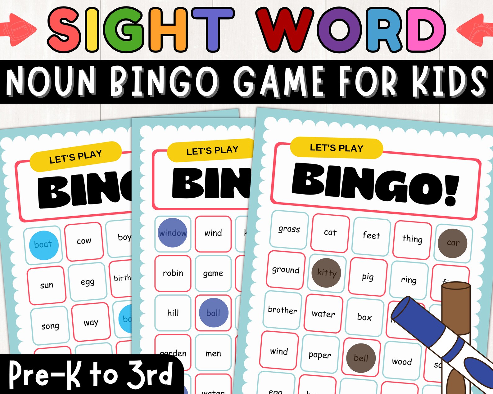 Dolch Noun Sight Words Bingo Game | High-frequency Words | Vocabulary ...