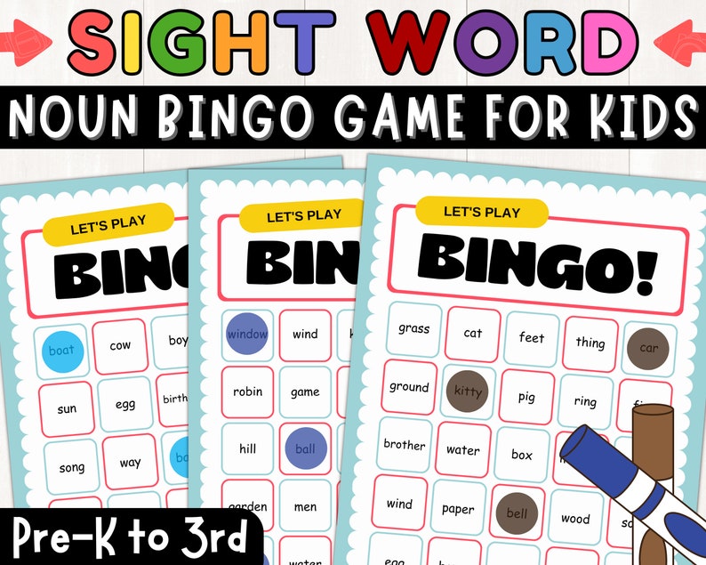 Dolch Noun Sight Words Bingo Game High-frequency Words Vocabulary ...