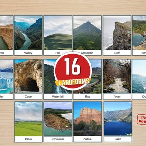 Landforms Montessori 3-part Cards | Types of Landforms Flashcards With ...