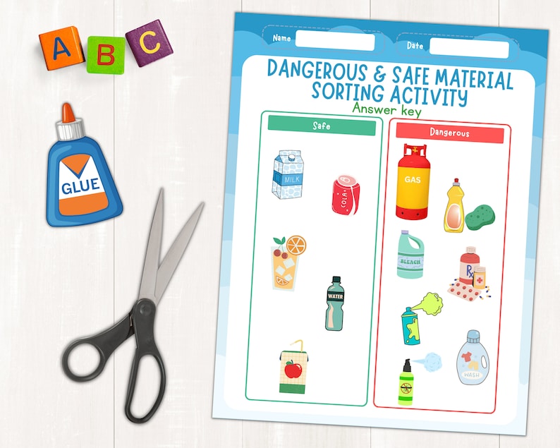 Dangerous and Safe Material Sorting Activity | Cut & Paste | Safe and ...