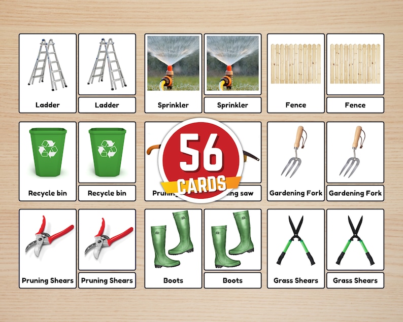 Printable Gardening Tools Flashcards, Garden Tools Montessori 3-parts ...