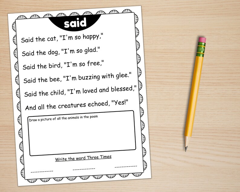 Sight Word Poems | Sight Word Activity | Worksheets | Read & Draw ...
