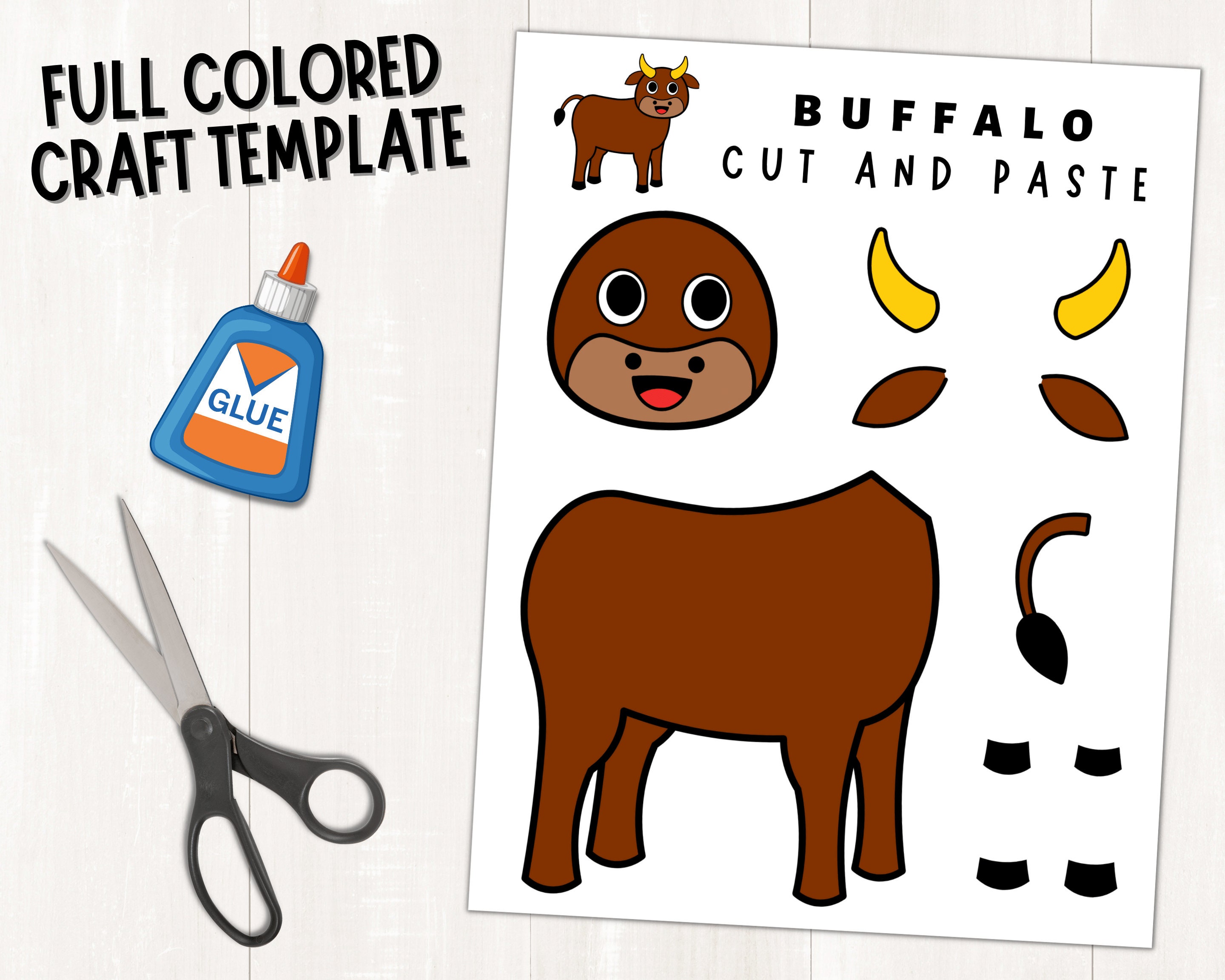 Printable Buffalo Craft Template | Domestic Animal Crafts | Color, Cut ...