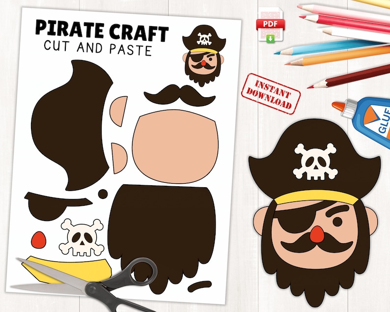Pirate Craft Template for Kids | Printable Cut & Paste Activity ...