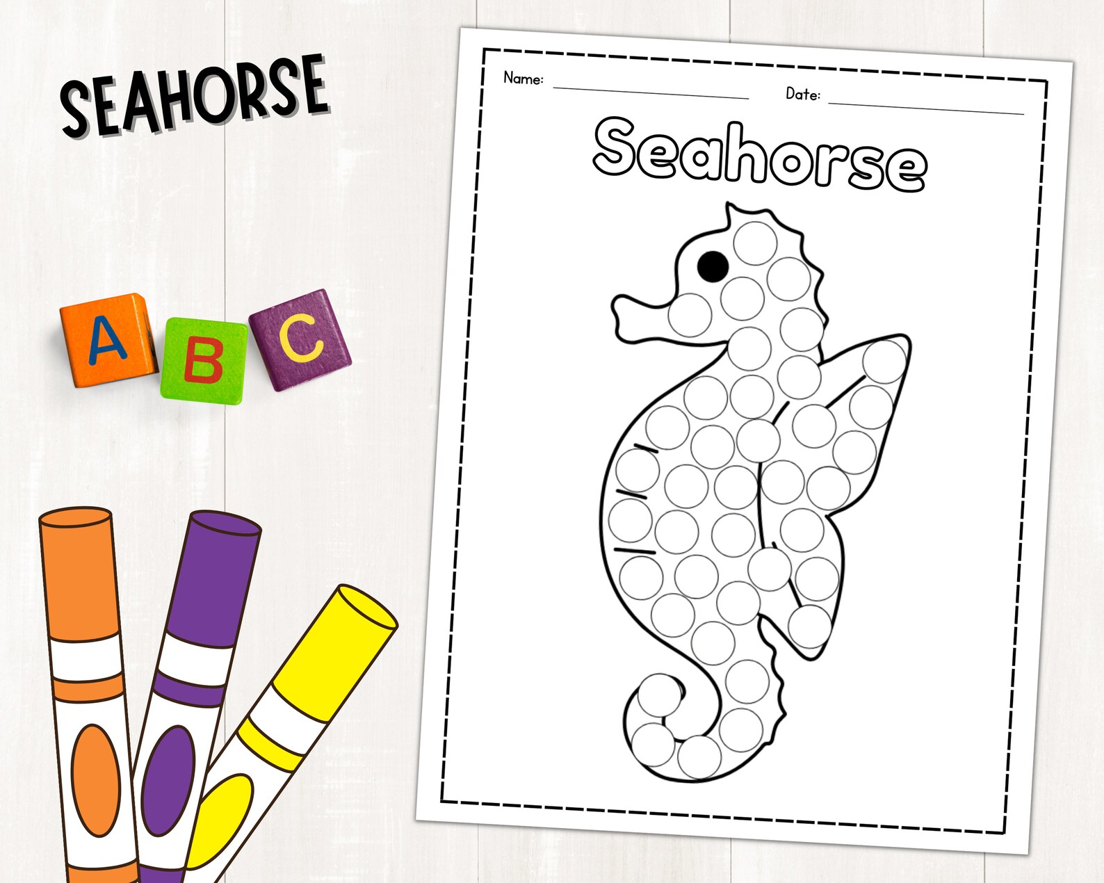 Sea Animals Dot Marker | Printable Ocean Animal Do a Dot Coloring Pages ...